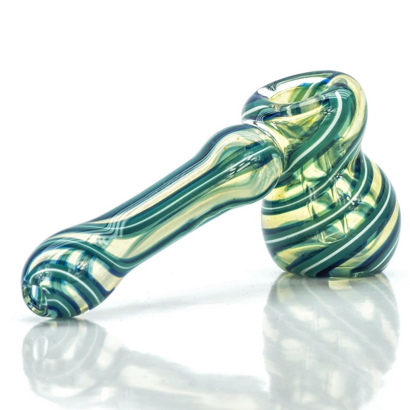 Glass Bubbler Water Pipe 4" Hammer Teal Stripes